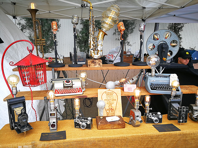 This booth transforms everyday objects into illuminated art &ndash; where saxophones, typewriters, and cameras enjoy their second act as conversation-starting lamps.