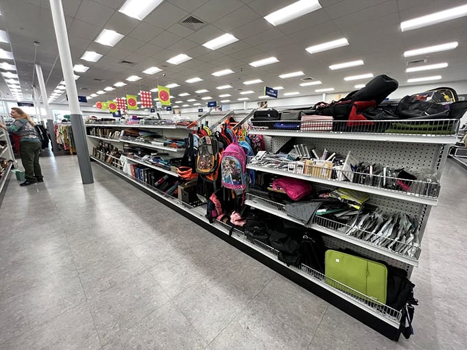 The office supply aisle: where abandoned backpacks and briefcases find new purpose. Marie Kondo's nightmare is a budget shopper's dream come true.
