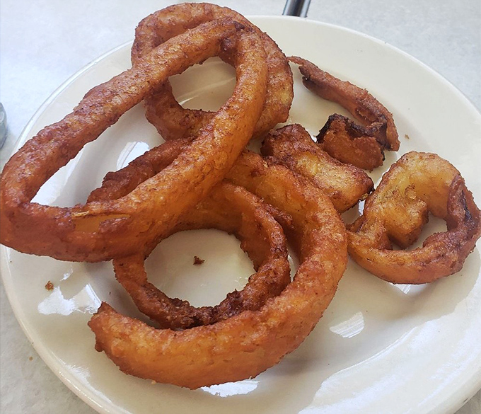 These aren't those sad, frozen onion rings that shatter on first bite. These hand-dipped beauties maintain their structural integrity while delivering pure onion joy.