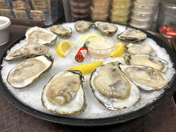 These oysters aren't just served; they're presented like the coastal jewels they are. A squeeze of lemon, a dab of sauce, and suddenly Monday feels like vacation.