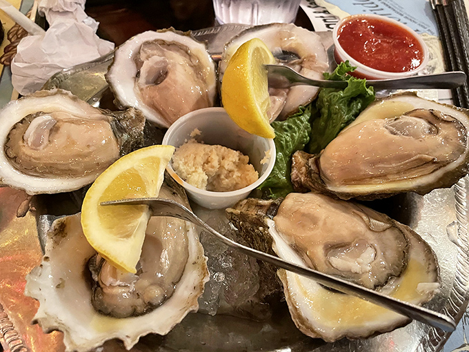 These oysters aren't just served, they're presented &ndash; plump, glistening treasures from the sea with lemon wedges standing by for duty.
