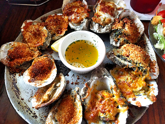 These oysters aren't just Rockefeller—they're Bezos-level rich. Golden-brown treasures nestled in their shells, waiting to be discovered.