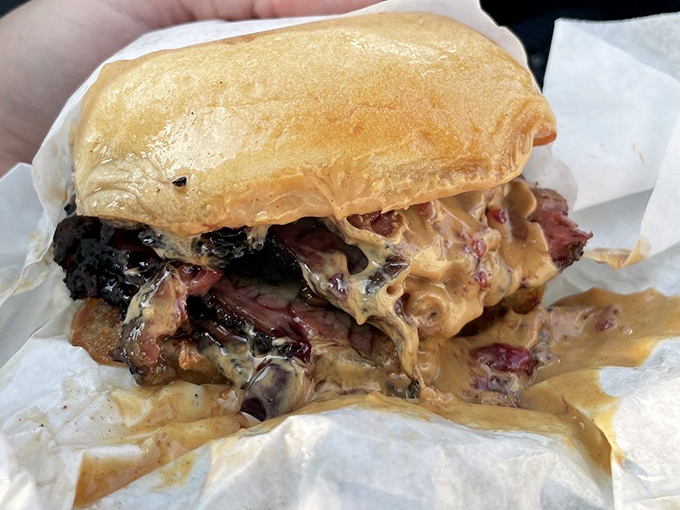 Not so much a sandwich as a spiritual experience. The PB&J Brisket brings together smoke, sauce, and soul in perfect harmony.