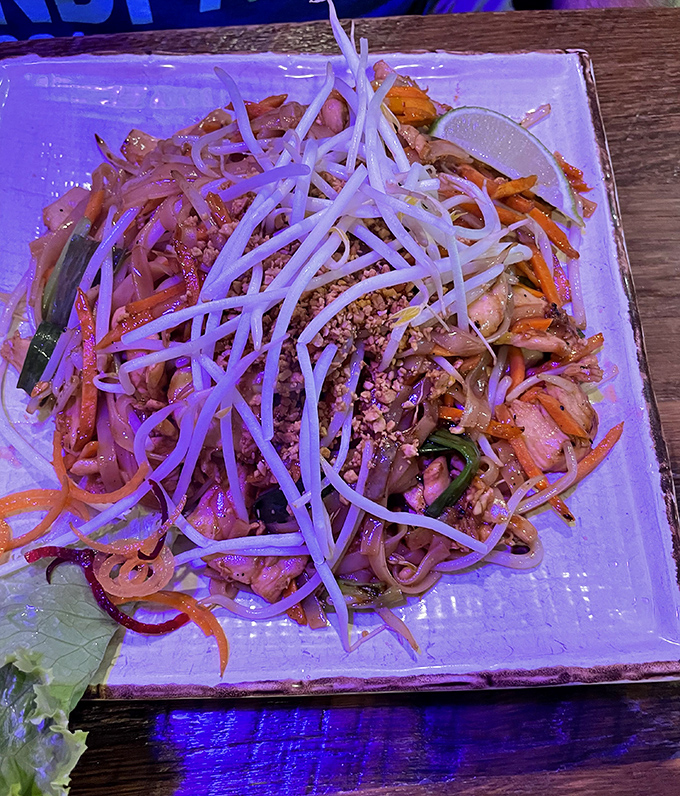 The Pad Thai arrives like a celebrity&mdash;bean sprouts standing tall like a crown, crushed peanuts waiting in the wings, and noodles ready for their close-up.