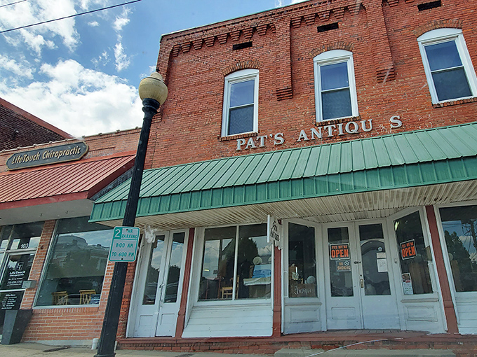 Pat's Antiques invites treasure hunters to step back in time. Those white doors have likely welcomed generations of curious browsers.