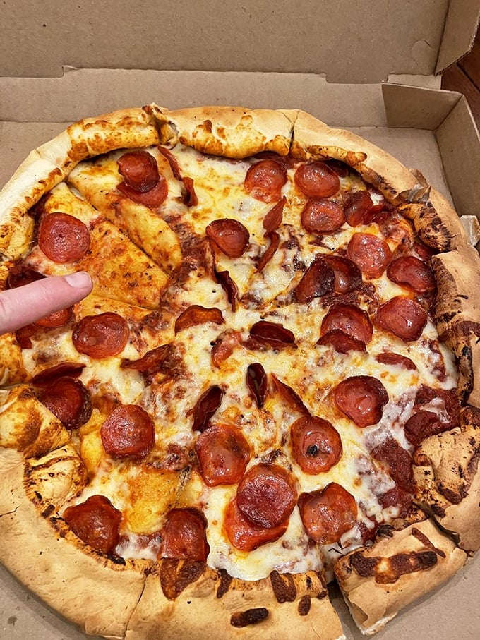 The pepperoni pizza that launched a thousand diet cheat days. Those crispy-edged cups of pepperoni are little pools of flavor heaven.