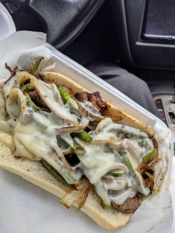 The Philly's Finest in its natural habitat&mdash;your car. Some sandwiches are so good they can't wait for proper seating arrangements.