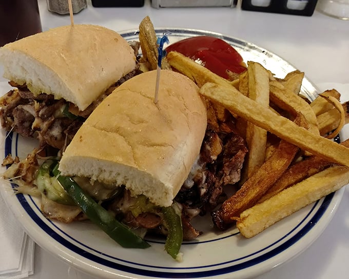 The Philly sandwich doesn't mess around &ndash; tender meat, perfectly grilled peppers, and a roll that somehow contains this beautiful chaos without surrendering to sogginess.