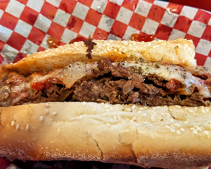The cross-section tells the whole story. Tender beef, melted cheese, and that perfect roll&mdash;a holy trinity of Pennsylvania sandwich perfection.