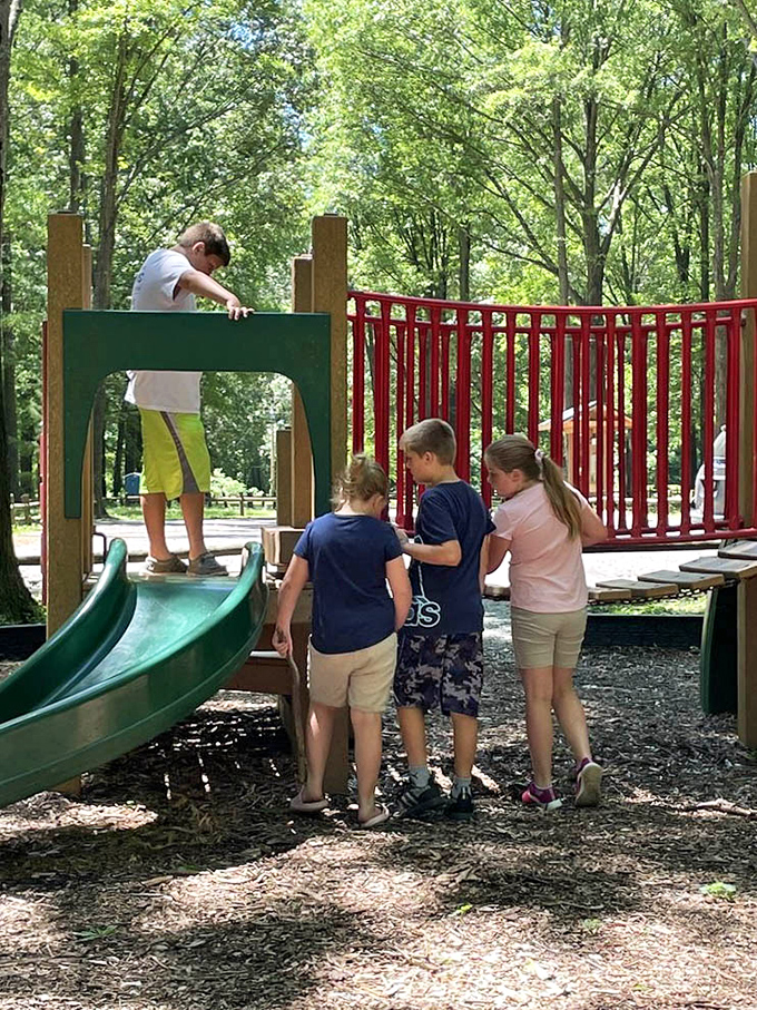 The universal language of playground joy&mdash;where kids navigate slides and ladders with the seriousness of mountain explorers.