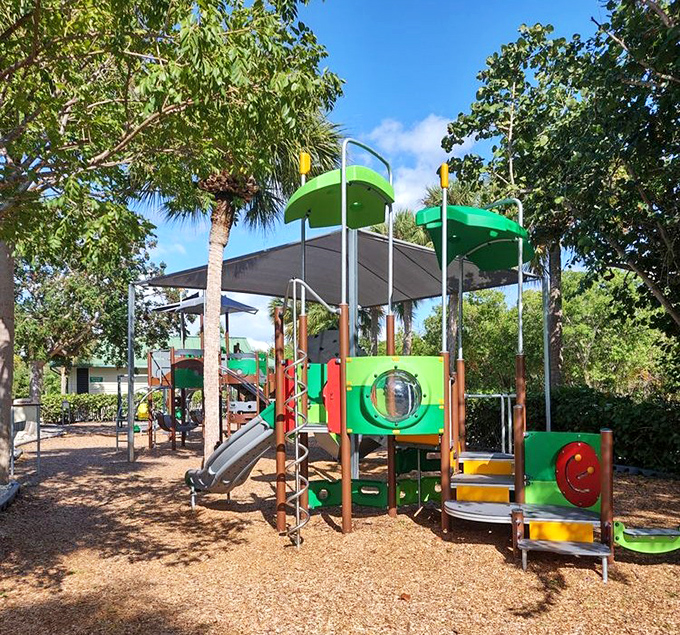 Even paradise needs a playground. Little adventurers can burn energy here before parents drag them to appreciate "the beauty of nature."