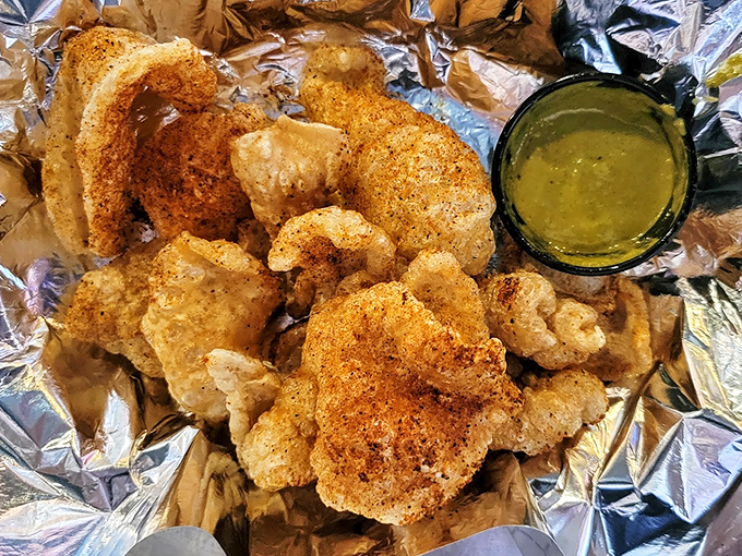 Golden pork rinds that crunch like autumn leaves but taste infinitely better than yard work.