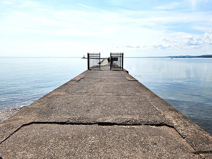 This unassuming pier at Presque Isle Park extends like an invitation into Lake Superior's vastness&mdash;nature's version of the red carpet.