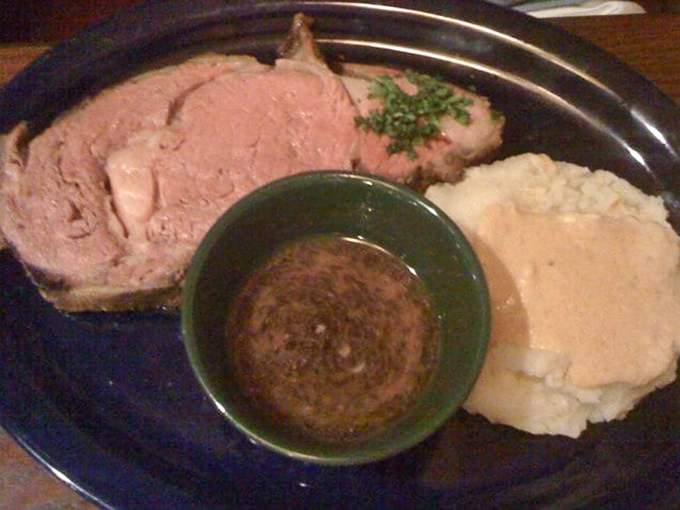 Prime rib so tender it practically surrenders to your fork, paired with mashed potatoes that could make a Louisianan homesick.