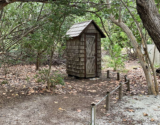 Even lighthouse keepers needed their privacy! This rustic outhouse stands as a humble reminder of the less glamorous aspects of maritime history.