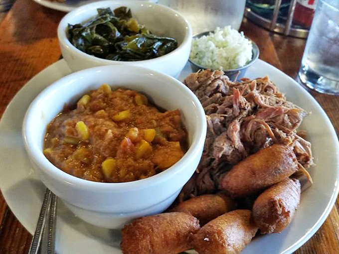 A Southern trinity that would convert even the most devoted health food fanatic - pulled pork, collards, and Brunswick stew creating harmony on a plate like The Supremes in their prime.