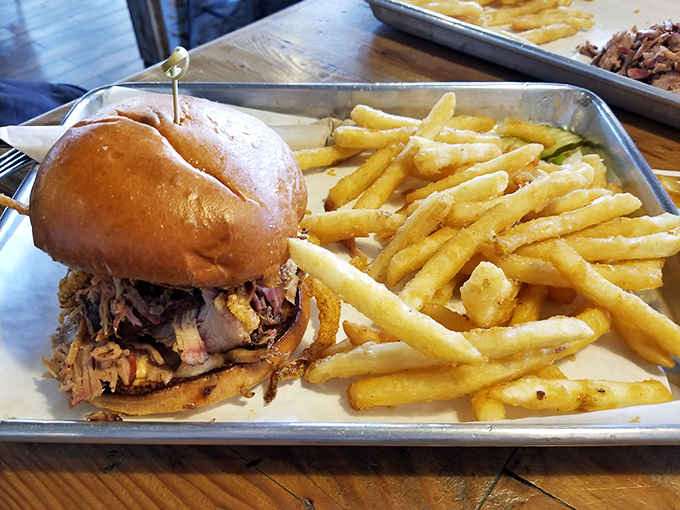 When pulled pork meets brioche bun, beautiful things happen &ndash; especially with those golden fries as witnesses.