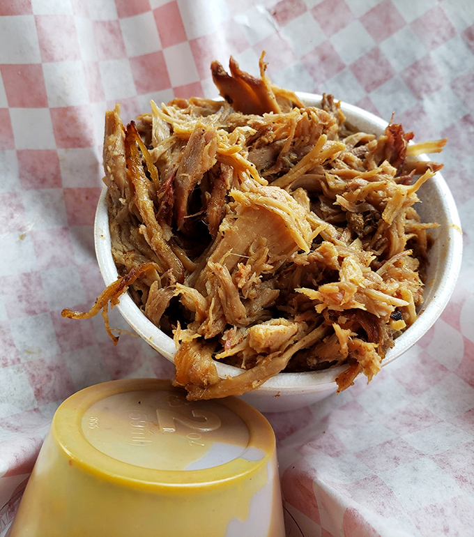 Pulled pork perfection in a cup&mdash;tender strands of smoky goodness that would make even Carolina barbecue devotees nod in respectful approval.