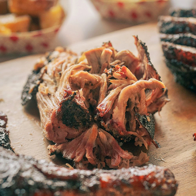 Pulled pork with bark so perfect it should be in a barbecue museum. The meat-to-smoke ratio here is what mathematicians call "the golden ratio."Pulled pork with bark so perfect it should be in a barbecue museum. The meat-to-smoke ratio here is what mathematicians call "the golden ratio."