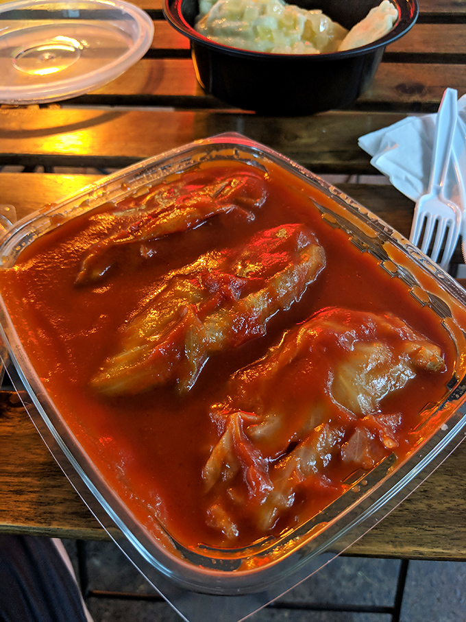 This isn't just soup, it's liquid ruby&mdash;traditional borscht with tender cabbage rolls that would make any babcia proud.