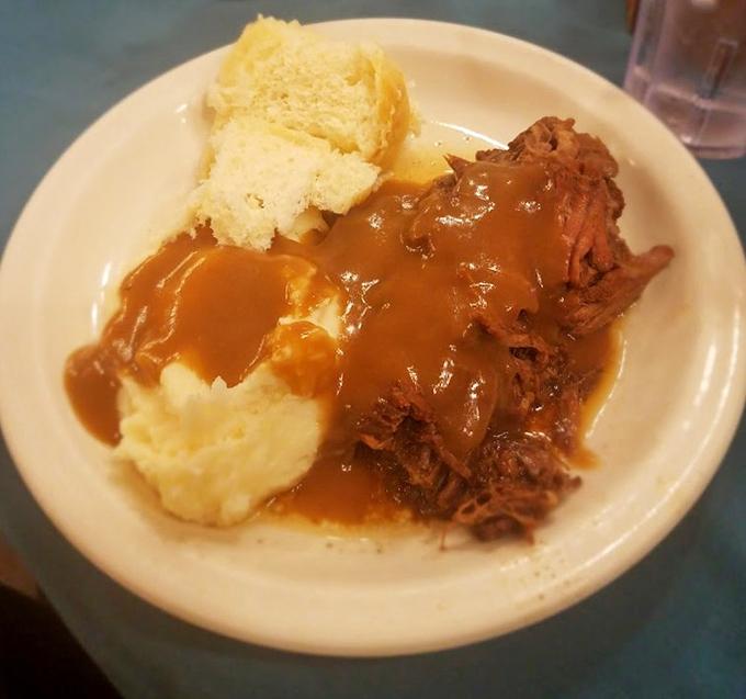 Tender roast beef swimming in rich gravy alongside cloud-like mashed potatoes&mdash;proof that heaven might actually be a place on earth.