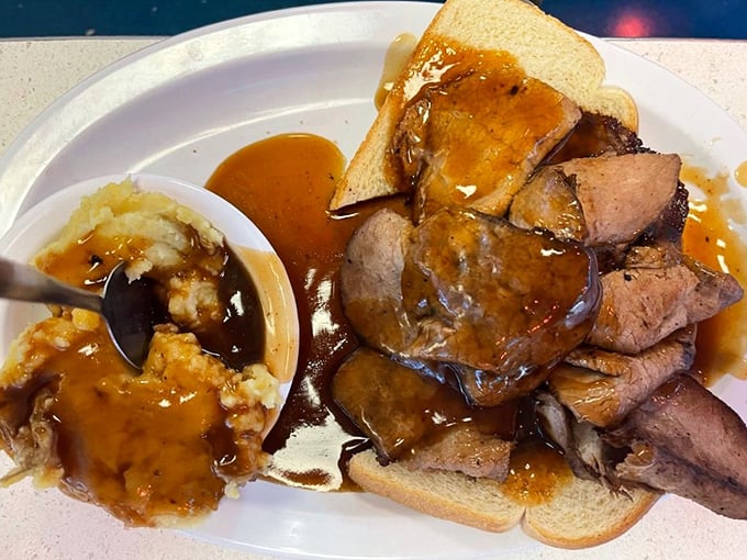 Roast beef swimming in gravy so good, you'll consider drinking it straight from the bowl.