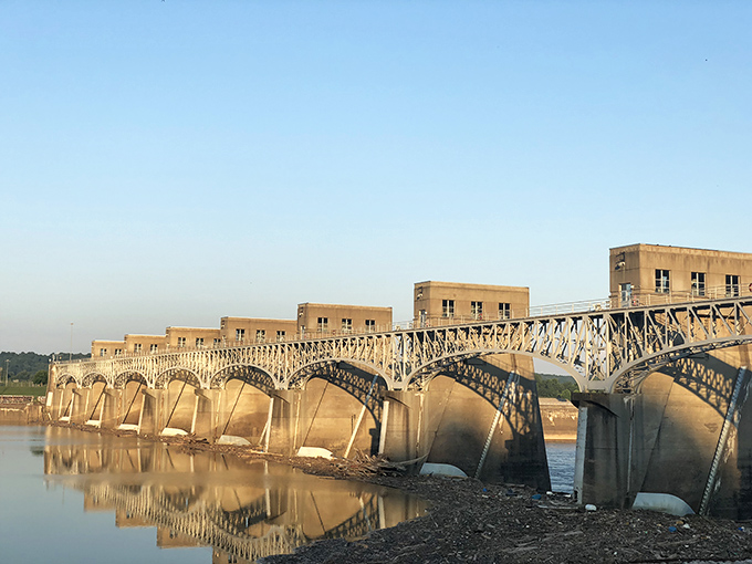 The Robert C. Byrd Lock and Dam stands as an engineering marvel, controlling the Ohio River while providing spectacular sunset views.