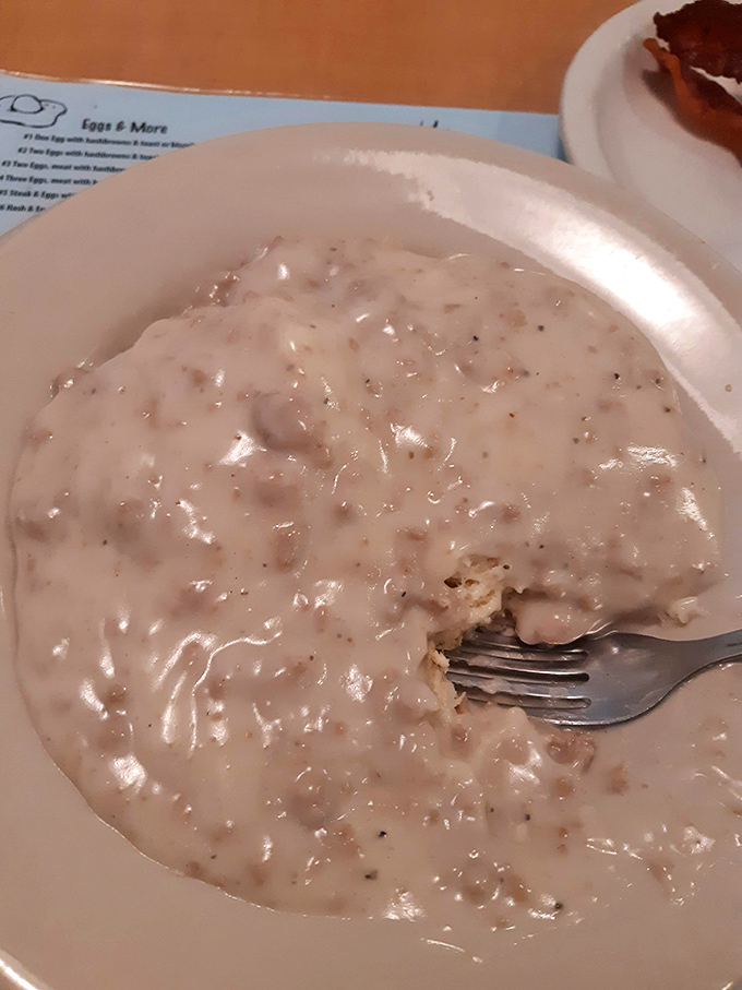 Sausage gravy so thick you could patch drywall with it &ndash; the kind grandmothers approve of and cardiologists politely warn against. 
