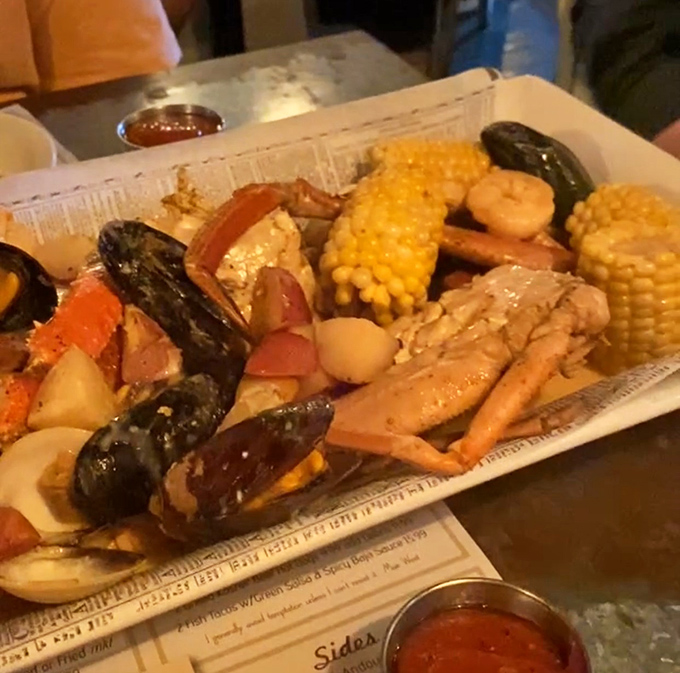 The Low Country Boil arrives like edible buried treasure &ndash; a glorious heap of seafood, sausage, and corn that demands you get your hands dirty.