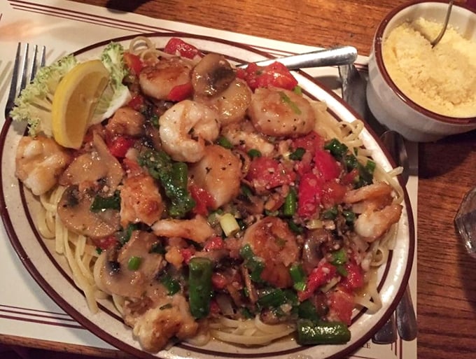 When seafood and pasta unite in holy matrimony, angels sing and taste buds rejoice.