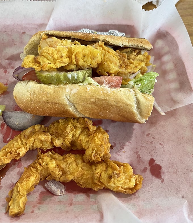 The perfect po' boy doesn't exi&mdash;wait, it does! Crispy golden shrimp nestled in fresh bread with all the fixings.
