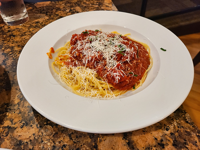 Spaghetti that would make nonna weep with joy&mdash;a simple dish elevated to art form with bright tomato sauce and a snowfall of cheese.