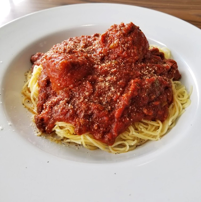 Spaghetti and meatballs might seem basic until you see this plate&mdash;where "hearty" isn't just a description, it's a philosophy.