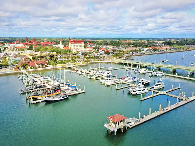 From above, St. Augustine's marina resembles a nautical chess board where sailboats and yachts wait patiently for their next adventure.