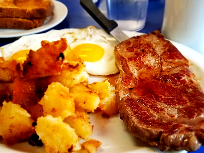 The breakfast of champions or the dinner of dreams? This perfectly cooked steak with sunny-side-up eggs proves some combinations are eternally magnificent.