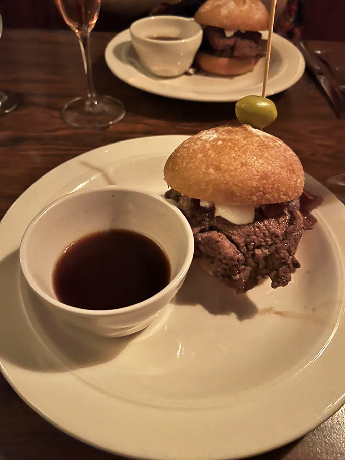 Not your average slider! This steak sandwich doesn't need fancy frills—just quality beef, a perfect bun, and that magical jus for dipping.