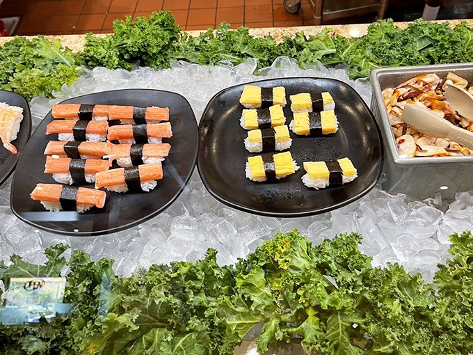 The sushi station offers fresh salmon and tamago nigiri that would make any California roll enthusiast graduate to the big leagues.