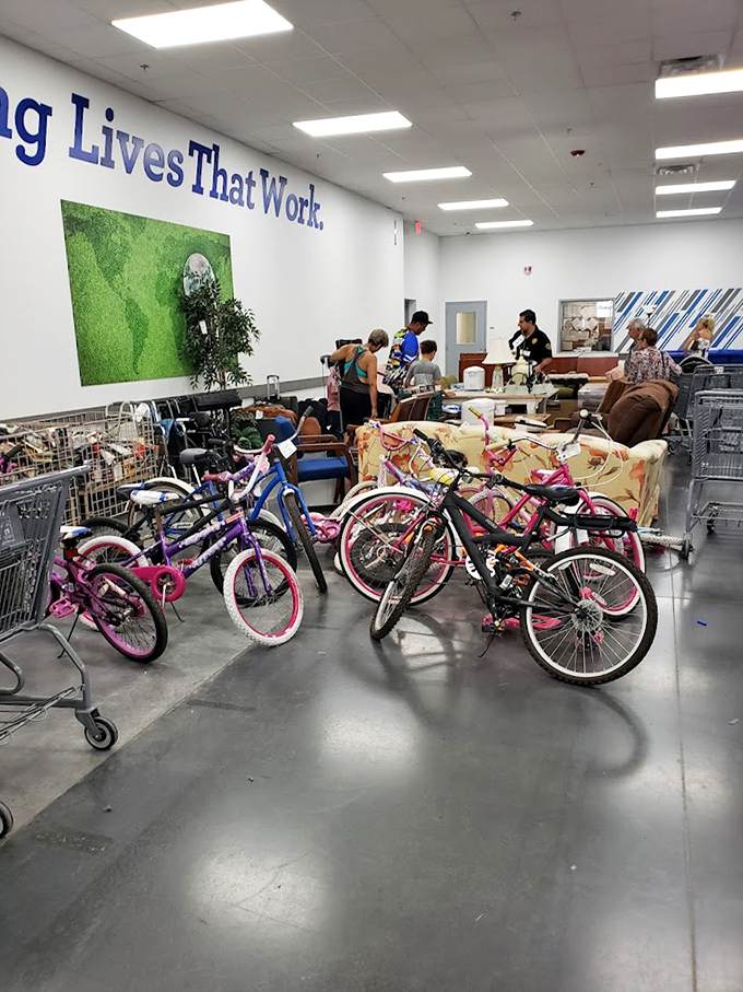 Bicycle heaven for kids and bargain-hunting parents. That pink bike might be someone's first taste of freedom for the price of a pizza.