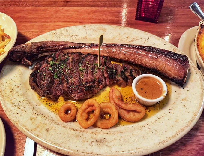 Not just a steak, but a statement. This tomahawk comes with its own handle, as if to say, "Yes, I'm worth every magnificent bite."