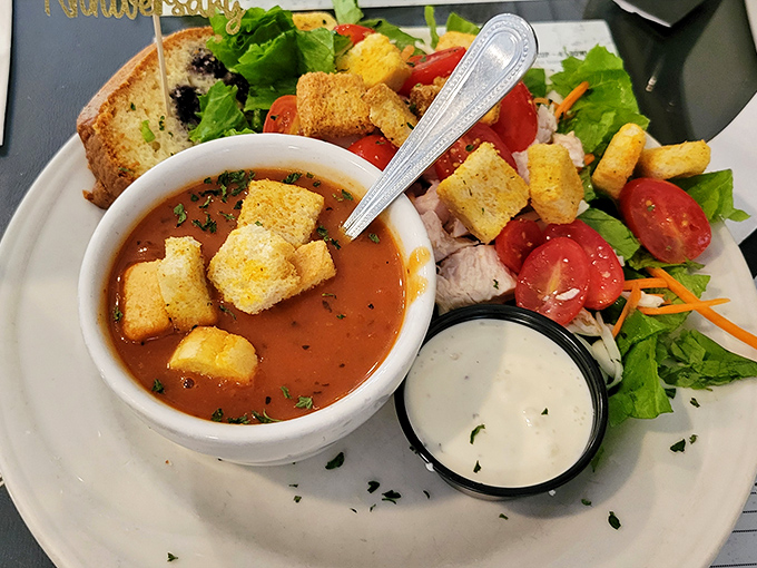 Sometimes the perfect lunch is just soup, salad, and the wisdom to savor simple pleasures.