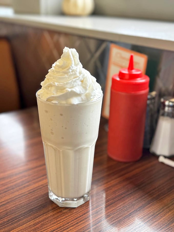 A vanilla milkshake so thick you'll get an arm workout with your dessert&mdash;the whipped cream crown makes you feel like royalty.