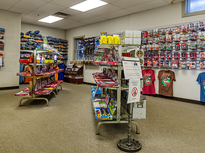 The gift shop offers automotive treasures for every budget. Because nothing says "I love you" like a miniature propeller car keychain.