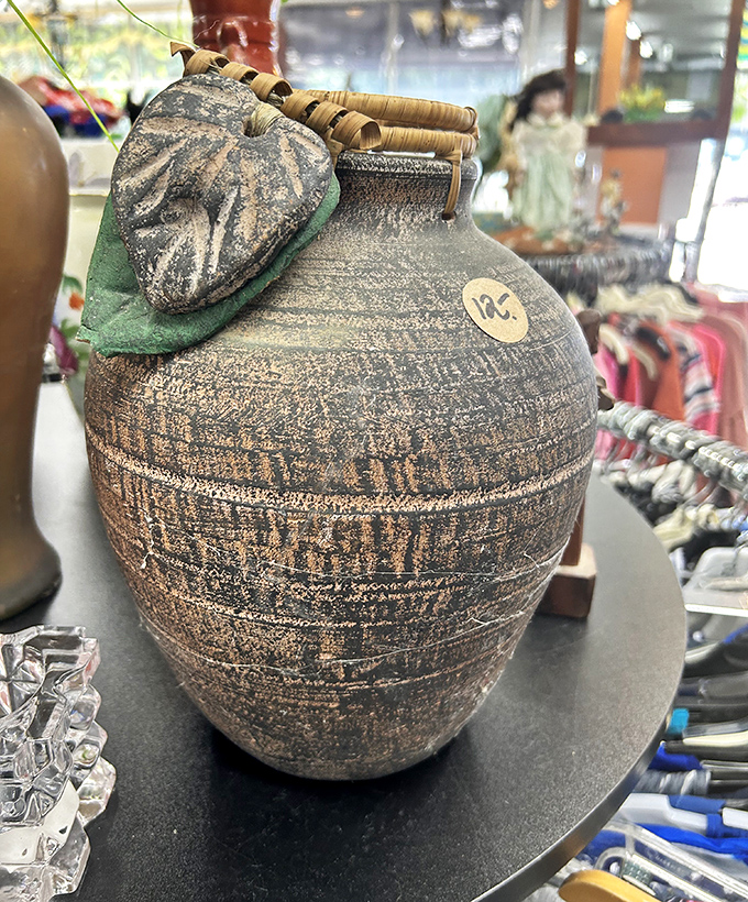 This textured earthen vessel isn't just a vase—it's a conversation piece with stories to tell for just pocket change.