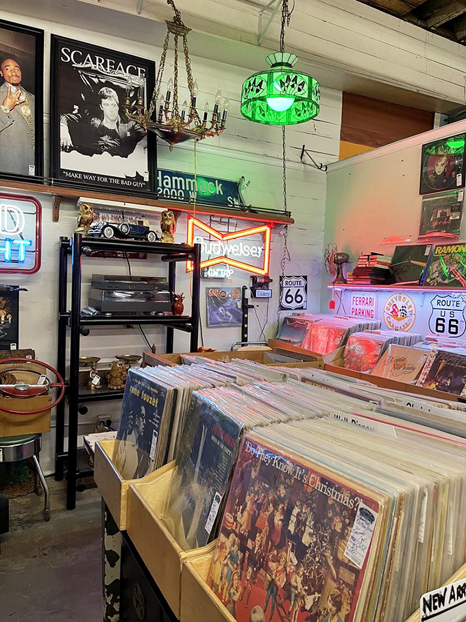 A vinyl lover's paradise where Frank Zappa, The Beatles, and Route 66 nostalgia create the perfect storm of collectible cool.