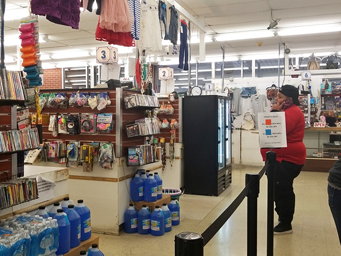 The checkout area &ndash; where the magic moment happens when you realize your mountain of finds costs less than a fancy coffee shop visit.