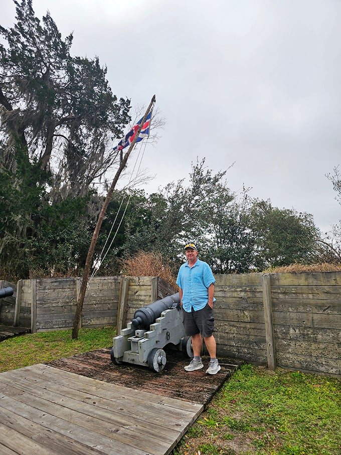 The cannon stands ready to defend against Spanish invaders or particularly aggressive squirrels. Either way, it's been a while since its last firing.