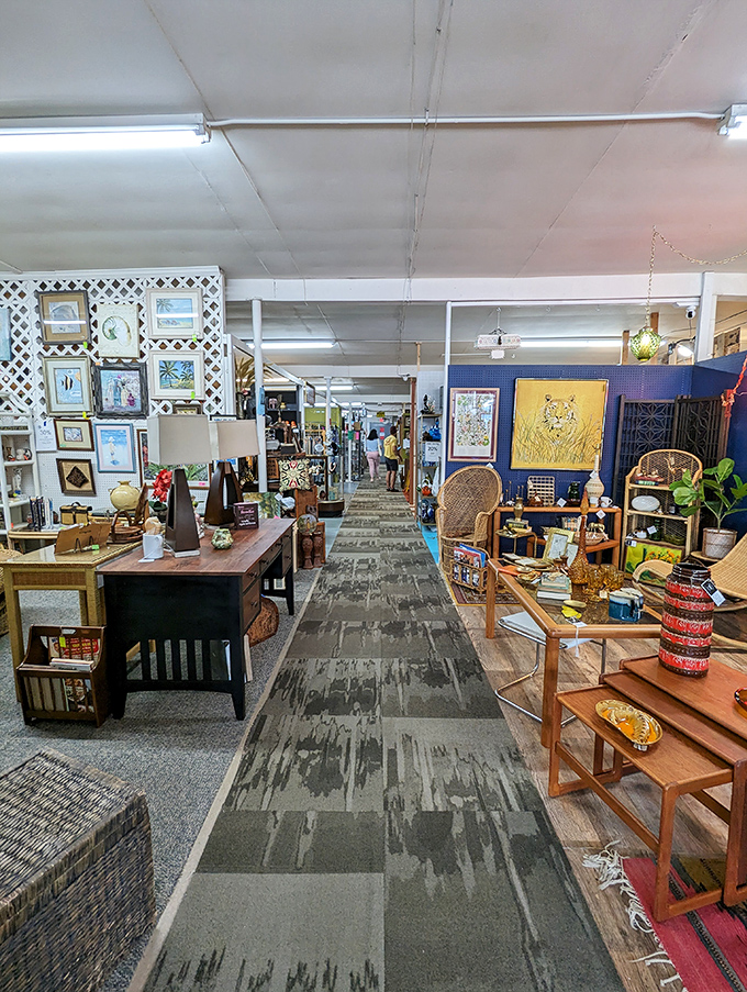 Long corridors lined with vendor booths create the perfect maze for afternoon exploration. Each turn promises a new decade to discover.