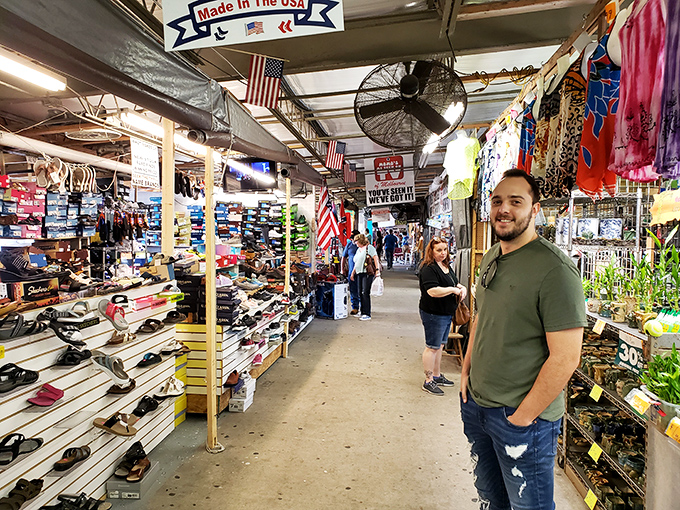 The aisles of Renninger's buzz with the energy of discovery&mdash;where shoes, flags, and unexpected conversations create the authentic flea market experience.