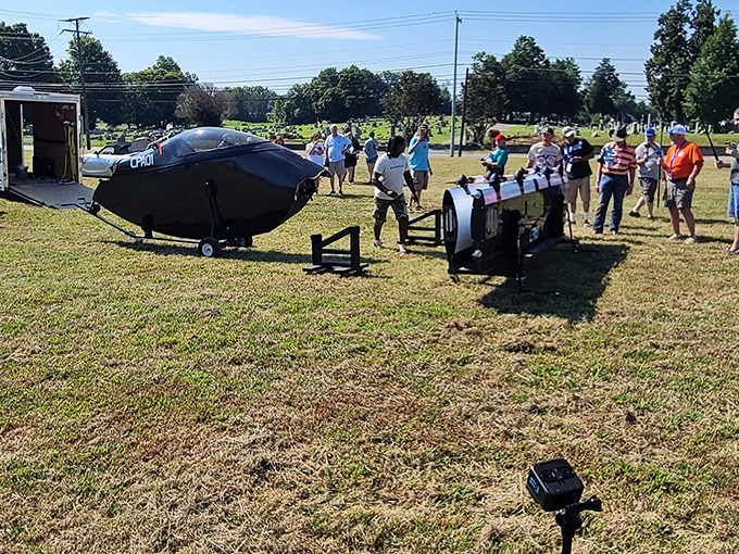 Visitors gather around what appears to be a submarine-inspired creation&mdash;proof that art brings people together, even in rural Tennessee.