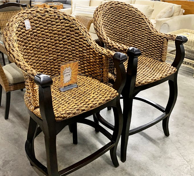 These woven barstools bring tropical resort vibes to any kitchen or patio space.